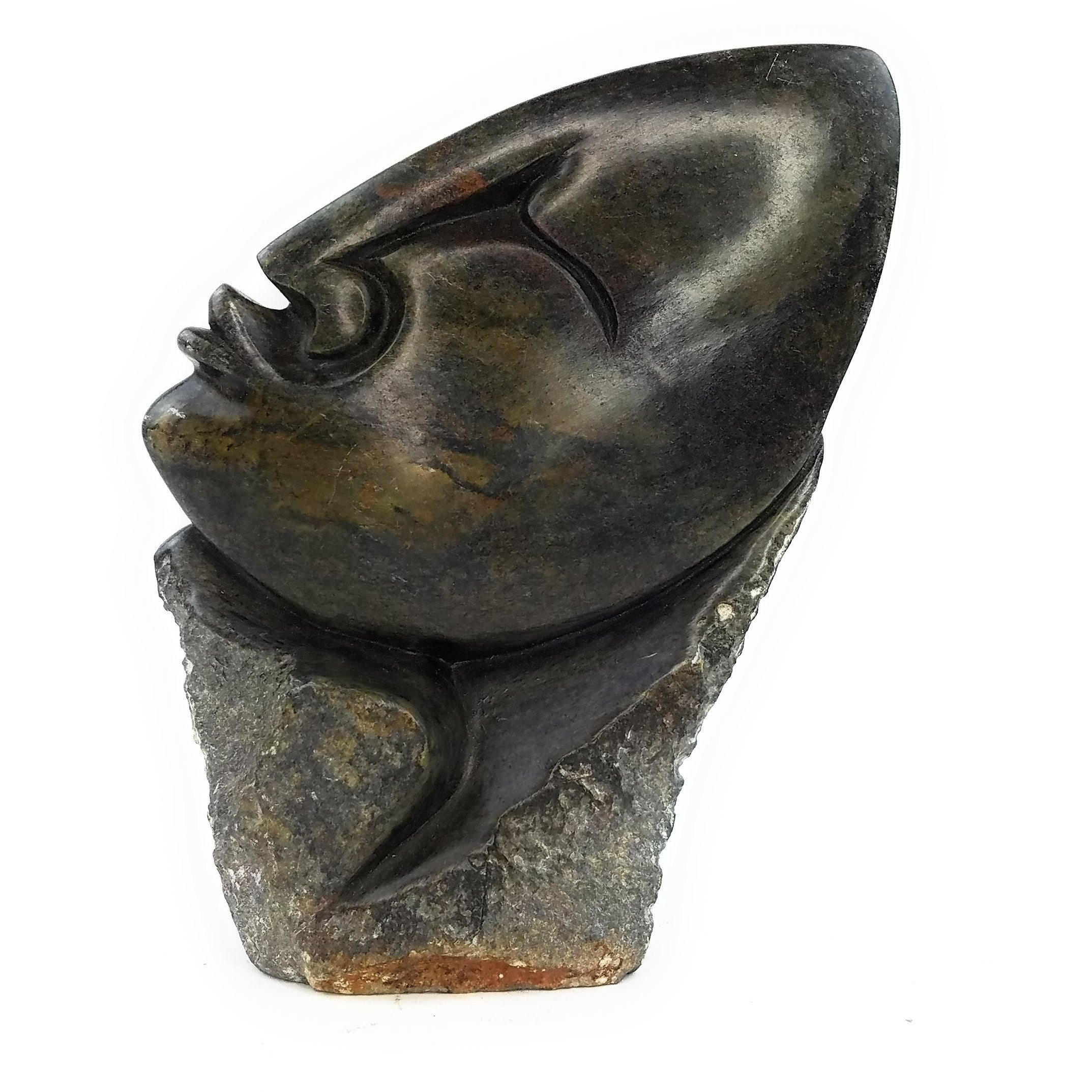 Abstract Half Face – Dark Serpentine with Rough Base Shona Sculpture ...