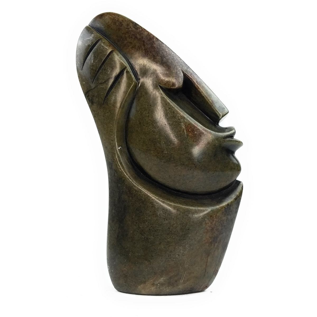 Abstract Half Face – Green Serpentine Pointed Head with Stylized Hair ...