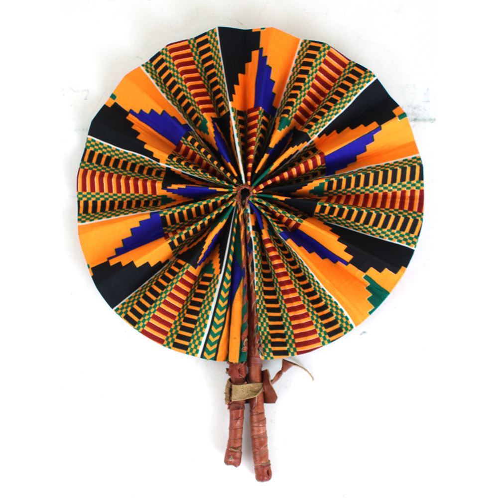 African Hand Fan – Orange Traditional Kente Design | Handmade in Ghana ...