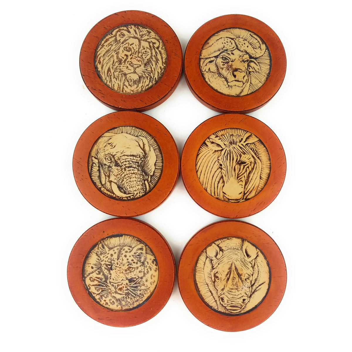 Safari Animal Engraved Coaster Set – Handmade 6-Piece | Fair Trade ...